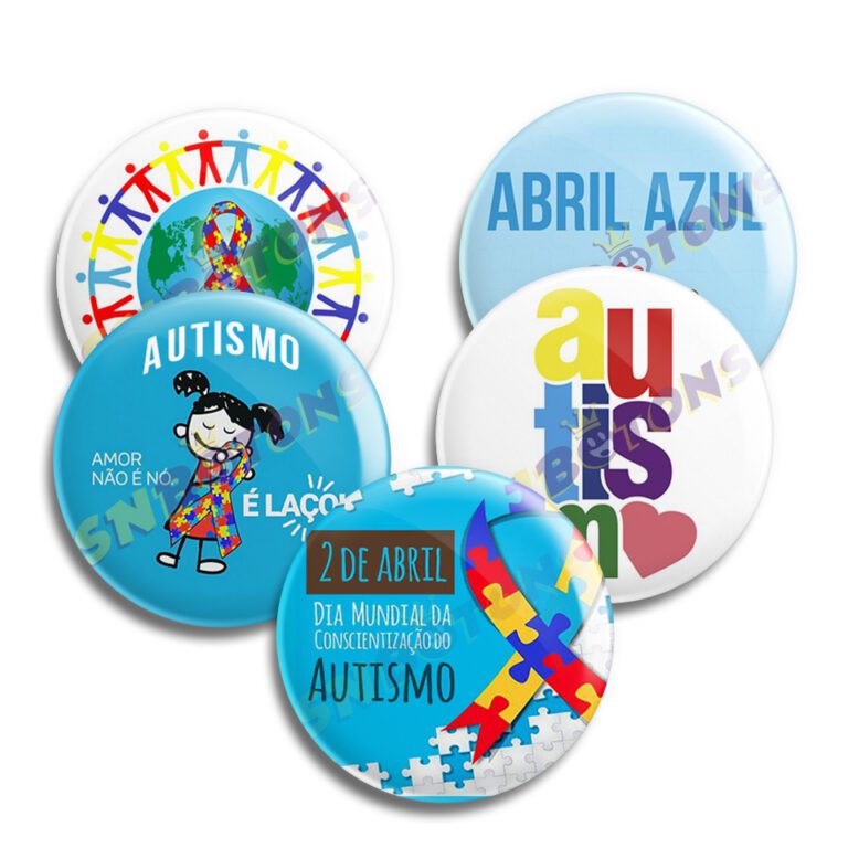 Boton Bottons Abril Azul Conscientização do Autismo / Autista 3,5 CM ...